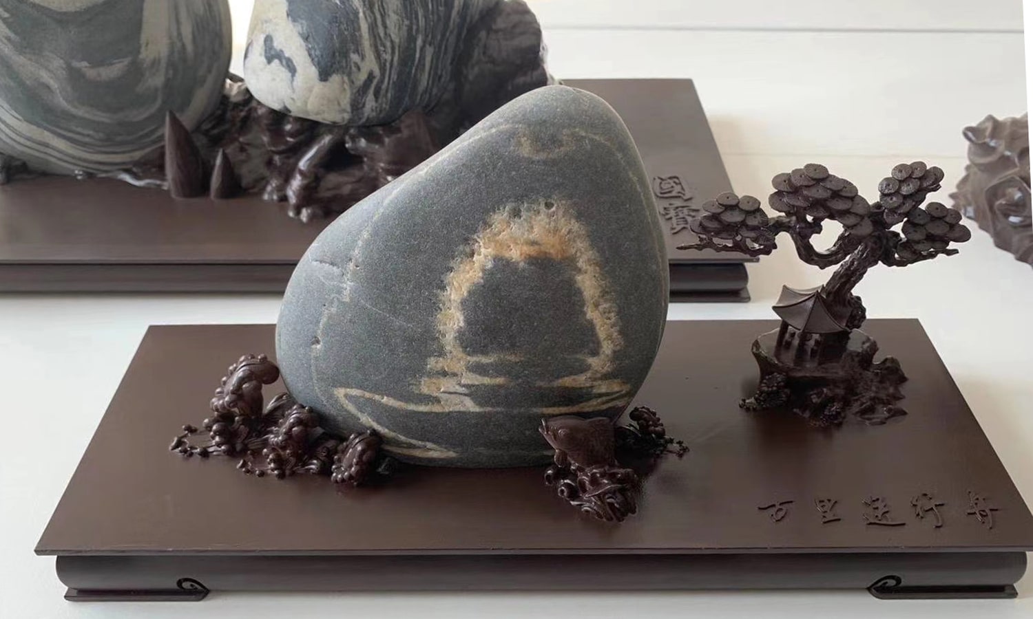 SLA 3D Printed Stone Base With Bamboo and Pavilion Decorations - FacFox