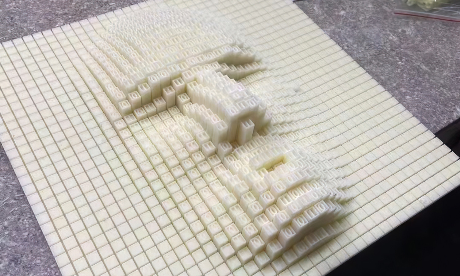 SLA 3D Printed Resin Binary Code Face Artwork Prototype - FacFox