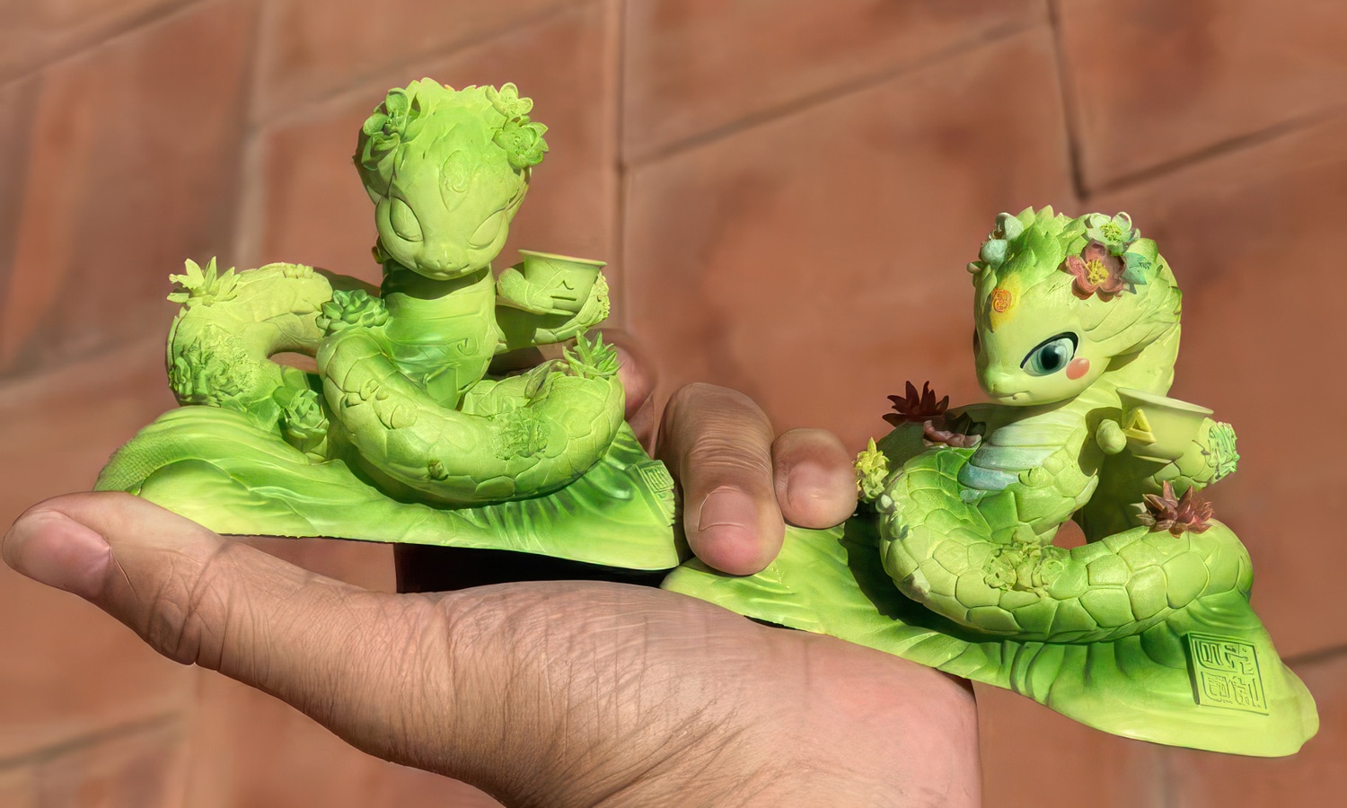 SLA 3D Printed Cartoon Resin Green Snake Statues - FacFox