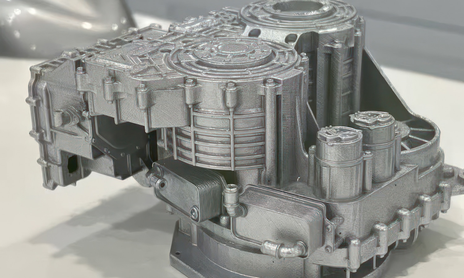 SLA 3D Printed and Silver-Finished Transmission Housing Model